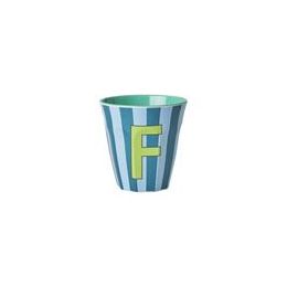 Rice Melamin Buchstabenbecher gestreift F, blau