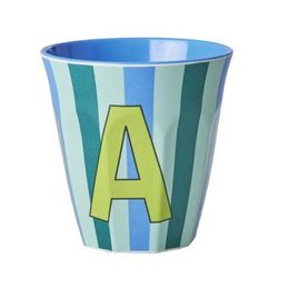 Rice Melamin Buchstabenbecher gestreift A, blau