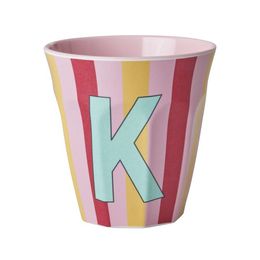Rice Melamin Buchstabenbecher gestreift K, rosa