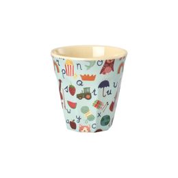 Rice Melamin Becher ABC Print &ndash; Bunt & Robust (H9 &Oslash;9 cm) Blau - H9 &Oslash;9 cm, 250 ml