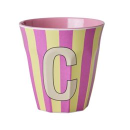 Rice Melamin Buchstabenbecher gestreift C, rosa