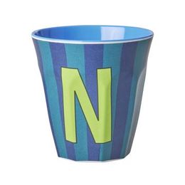 Rice Melamin Buchstabenbecher gestreift N, blau