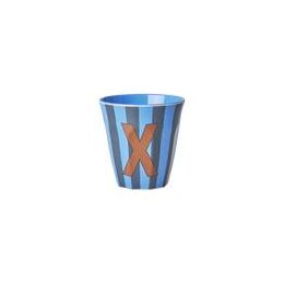 Rice Melamin Buchstabenbecher gestreift X, blau