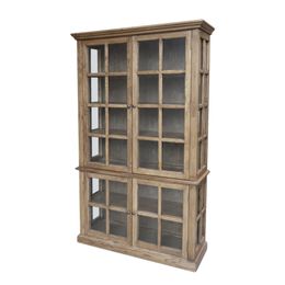 Chic Antique antiker Vitrinenschrank Marseille 4 T&uuml;ren H196/L120/B40 cm, natur