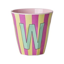 Rice Melamin Buchstabenbecher gestreift W, rosa