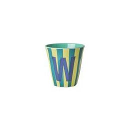 Rice Melamin Buchstabenbecher gestreift W, blau