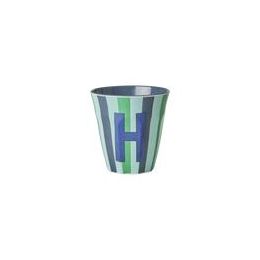 Rice Melamin Buchstabenbecher gestreift H, blau
