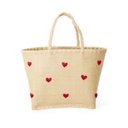 Rice Raffia Tasche Herzchenmuster L:30, B:28, H:18 cm, Klein
