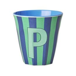 Rice Melamin Buchstabenbecher gestreift P, blau