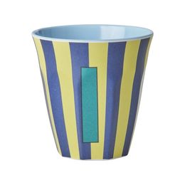 Rice Melamin Buchstabenbecher gestreift I, blau
