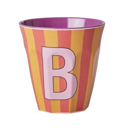Rice Melamin Buchstabenbecher gestreift B, rosa