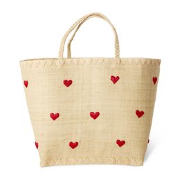Rice Raffia Tasche Herzchenmuster L:33, B:22, H:32 cm, Gro&szlig;