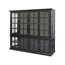 Chic Antique antiker Vitrinenschrank Marseille 8 T&uuml;ren H195/L220/B55 cm schwarz skandinavische Deko Online Shop