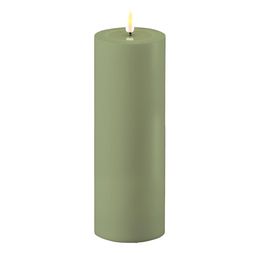 Deluxe Homeart LED Real Flame Outdoor Stumpenkerze staubig gr&uuml;n &Oslash;7,5 x H20cm, staubig gr&uuml;n skandinavische Deko Online Shop
