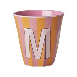 Rice Melamin Buchstabenbecher gestreift M, orange