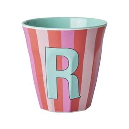 Rice Melamin Buchstabenbecher gestreift R, rosa