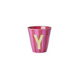 Rice Melamin Buchstabenbecher gestreift Y, rosa