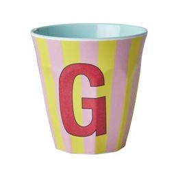 Rice Melamin Buchstabenbecher gestreift G, beige