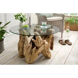 Faktorei Couchtisch Java mit runder Glasplatte &Oslash;: ca. 80 cm, ca. 40 cm hoch skandinavische Deko Online Shop