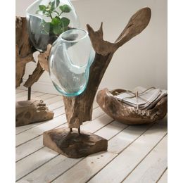 Faktorei Deko-Wurzel mit Glasvase in Tropfenform Teak-Holz 50 cm