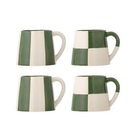 Bloomingville Floki Becher Gr&uuml;n aus Steingut &ndash; Handbemaltes 4er Set Rose &ndash; &Oslash; 9,5 cm, H 8 cm (4er Set) skandinavische Deko Online Shop