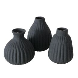 Boltze Vase Esko 3er-Set Schwarz, rau