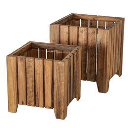 Boltze Outdoor &Uuml;bertopf Nando 2er Set aus Holz 30x30x30 / 35x35x37 cm