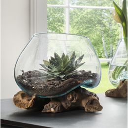 Faktorei Unikat Teak-Dekowurzel mit Glasschale ca. 20 cm