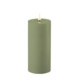 Deluxe Homeart LED Real Flame Outdoor Stumpenkerze staubig gr&uuml;n &Oslash;7,5 x H15cm, staubig gr&uuml;n skandinavische Deko Online Shop