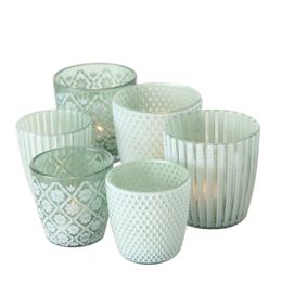 Boltze Windlicht Patty 6er-Set H7-9 x 7-9 cm, Hellgr&uuml;n skandinavische Deko Online Shop