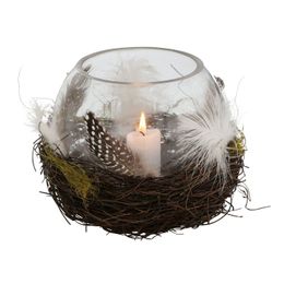 Boltze Windlicht Emil mit Federn 14 cm