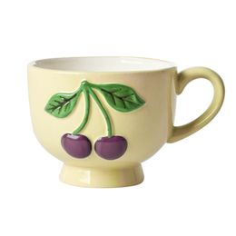 Rice Keramik Becher mit Kirschen 250 ml &Oslash; 9 cm, H:8 cm, Creme skandinavische Deko Online Shop