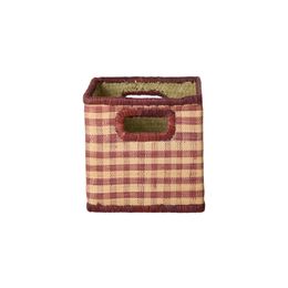 Rice Quadratischer Raffia Korb mit braunen Karos Small (H 20 x L 20 x B 20 cm) skandinavische Deko Online Shop