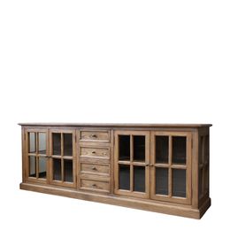 Chic Antique Landhaus Vitrinenschrank Marseille mit 4 T&uuml;ren und 4 Schubladen 220 x 45 x 80 cm, natur