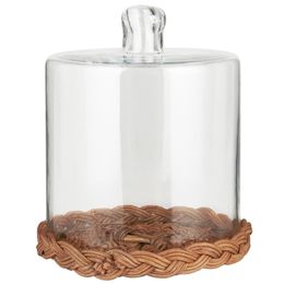 IB Laursen Glasglocke mit Rattanboden mundgeblasen H&ouml;he 19, &Oslash; 15.5 cm skandinavische Deko Online Shop