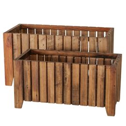 Boltze Outdoor &Uuml;bertopf Nando 2er Set aus Holz 60x30x30 / 70x35x37 cm