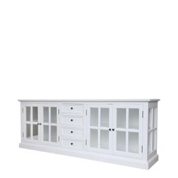 Chic Antique Landhaus Vitrinenschrank Marseille mit 4 T&uuml;ren und 4 Schubladen 220 x 45 x 80 cm, wei&szlig; skandinavische Deko Online Shop