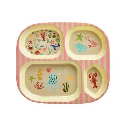 Rice Kinderteller mit 4er Einteilung Ocean Print Koralle 24 x 21 x 2 cm