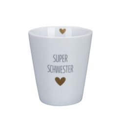 Krasilnikoff Happy Mug Becher Super &Oslash;8,7 x H10cm, Super Schwester, weiss skandinavische Deko Online Shop