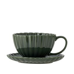Bloomingville Latina Tasse mit Untertasse, Steingut &Oslash; 15xH6,5 cm, green