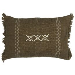 IB Laursen Kissenbezug Safi mit Stickerei und Fransen 60 x 40 cm, olive