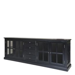 Chic Antique Landhaus Vitrinenschrank Marseille mit 4 T&uuml;ren und 4 Schubladen 220 x 45 x 80 cm, schwarz