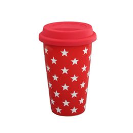 Krasilnikoff Thermobecher Travel Mug Stars rot