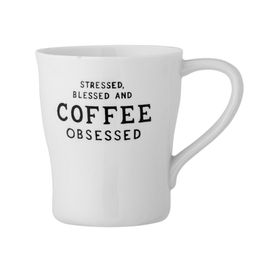 Bloomingville Tasse Wendy mit Schrift, Steingut Coffee obsessed skandinavische Deko Online Shop
