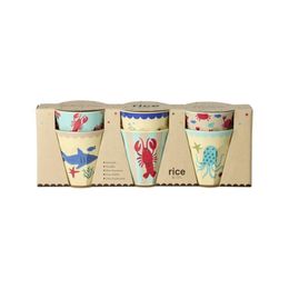 Rice Mittelgro&szlig;e Melamin Becher Ocean Print 6er Set blau, 6 Becher 250 ml skandinavische Deko Online Shop