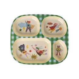Rice Melamin Kinderteller mit 4er Einteilung Hero Gr&uuml;n L:24 cm, B:21 cm, H&ouml;he 2 cm skandinavische Deko Online Shop
