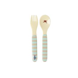 Rice Melamin Babyl&ouml;ffel und -gabel Ocean Print Blau, 14 cm