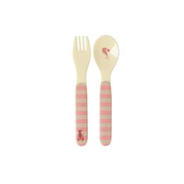 Rice Melamin Babyl&ouml;ffel und -gabel Ocean Print Koralle, 14 cm