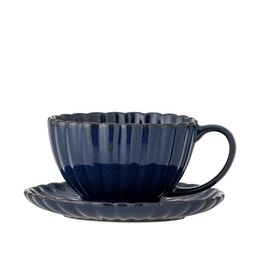 Bloomingville Latina Tasse mit Untertasse, Steingut &Oslash; 15xH6,5 cm, blue