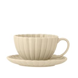 Bloomingville Latina Tasse mit Untertasse, Steingut &Oslash; 15xH6,5 cm, natur
